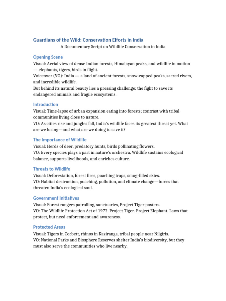 Wildlife Conservation Documentary Script | PDF | Wildlife | Tiger