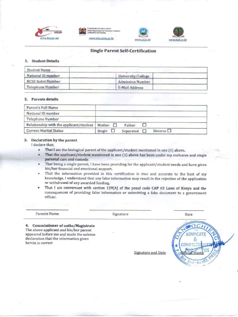 Single Parent Helb Form | PDF