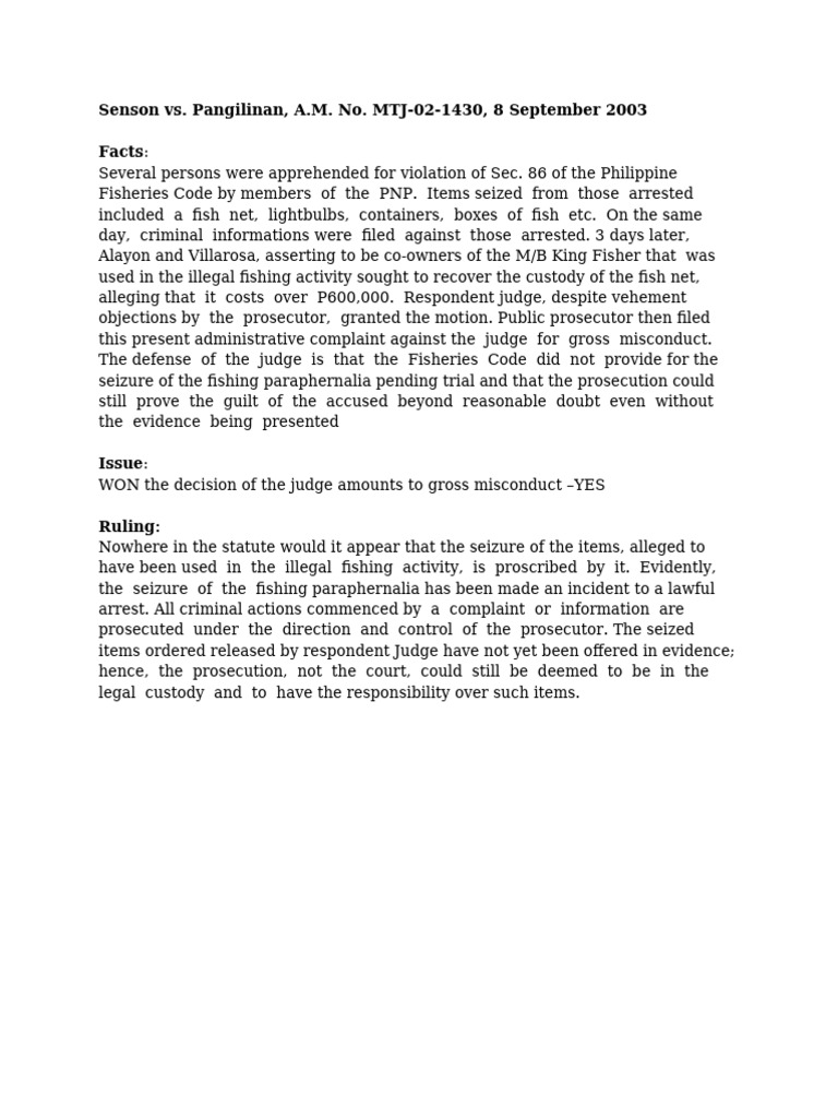 Judge Misconduct in Senson v. Pangilinan | PDF