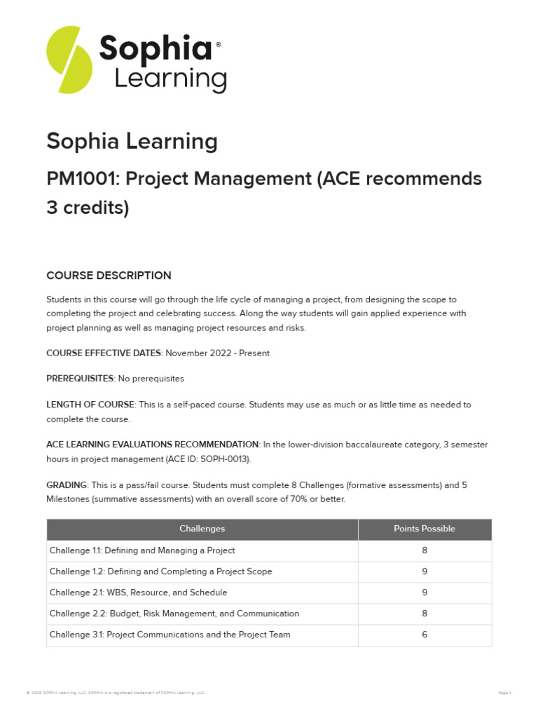 Sophia Project Management Syllabus | PDF | Project Management | Business