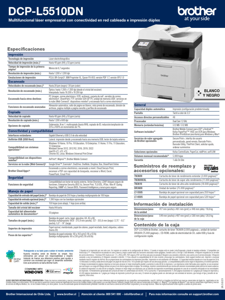 DCP-L5510DN Brother Ficha Tecnica | PDF | Impresora (Computación) | Microsoft Windows