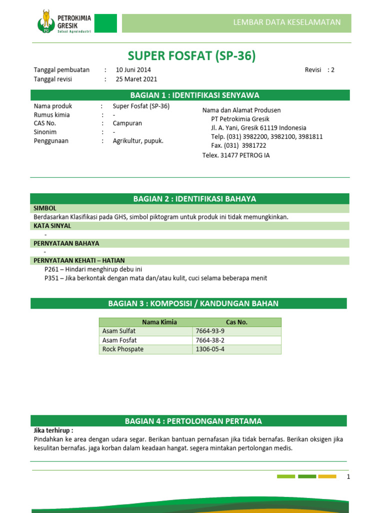 MSDS Super Fosfat SP-36 | PDF