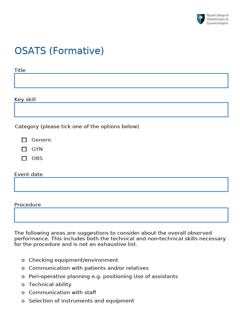 OSATS Formative Assessment Template | PDF