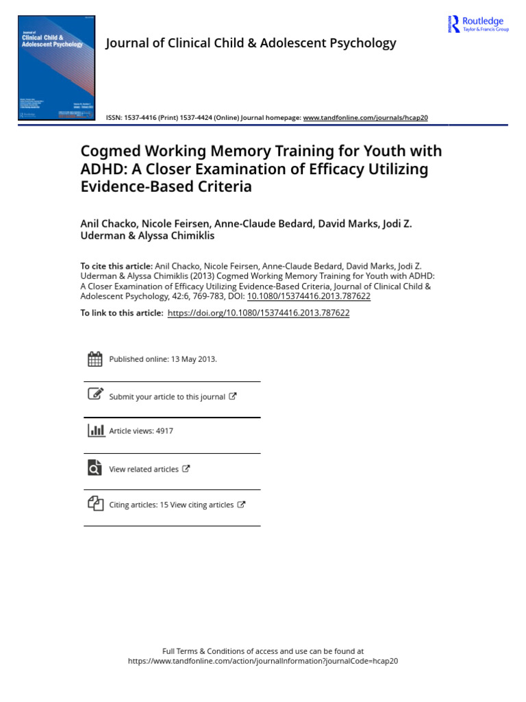 Cogmed Working Memory Training For Youth With ADHD A Closer Examination of Efficacy Utilizing ...