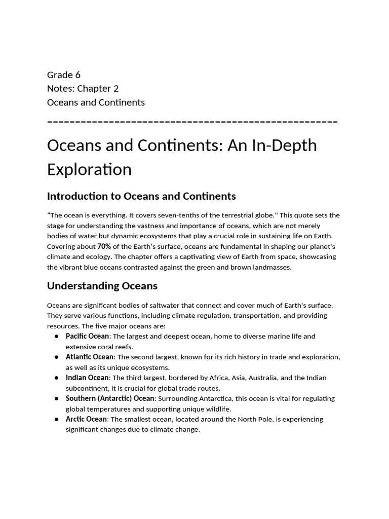 Oceans and Continent-Notes 2 | PDF | Oceans | Earth