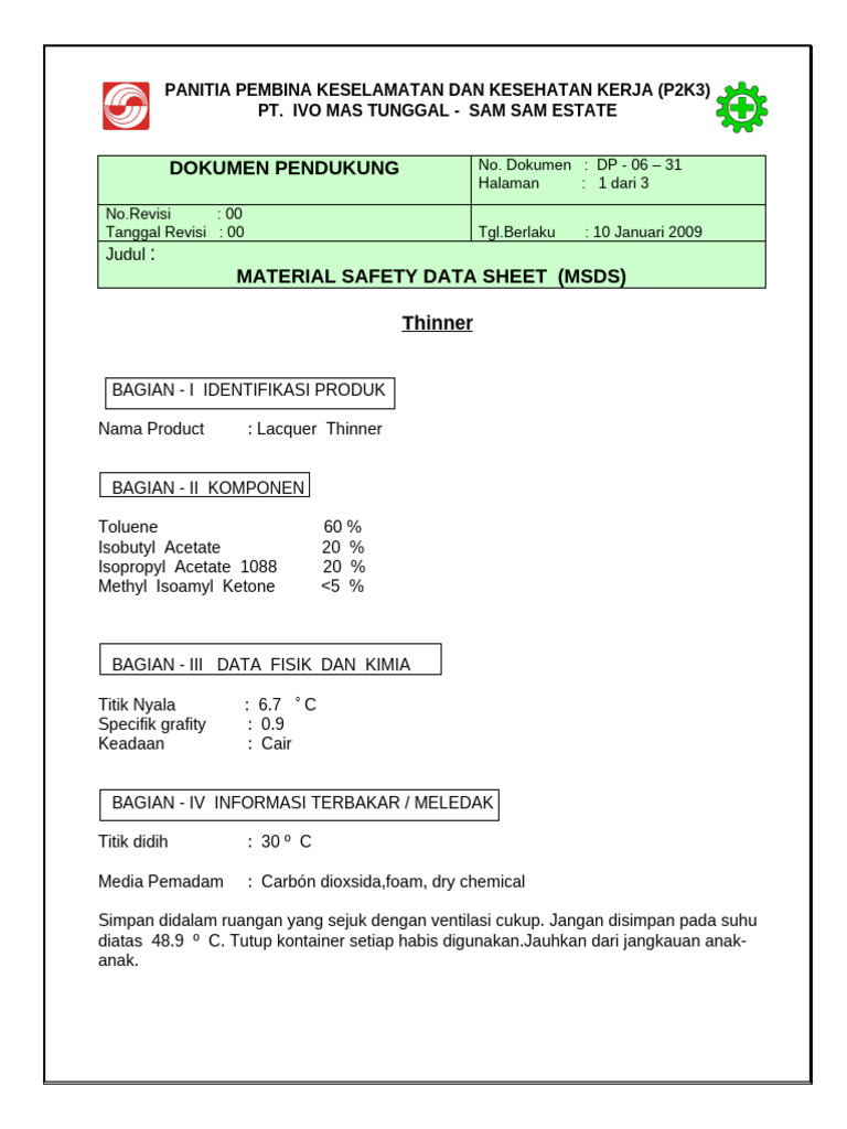 MSDS Thinner: Informasi Keselamatan | PDF