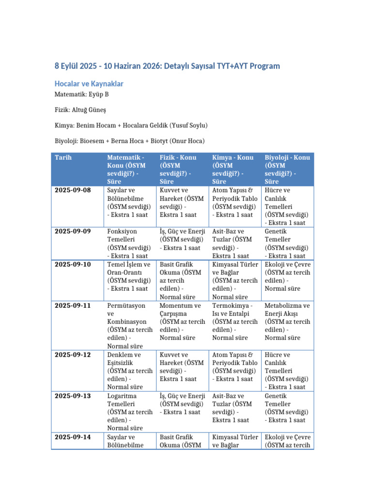 YKS Sayisal Program TYT AYT Labeled | PDF