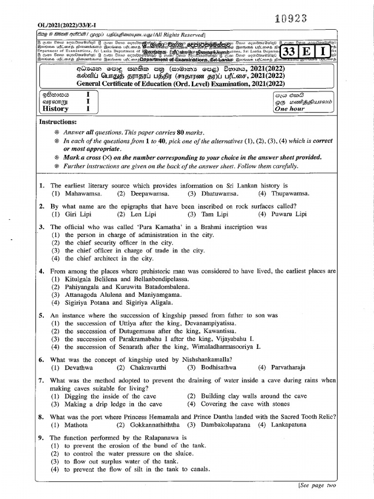 General Certificate of Education (Ordinary Level) Examination - 2021 ...