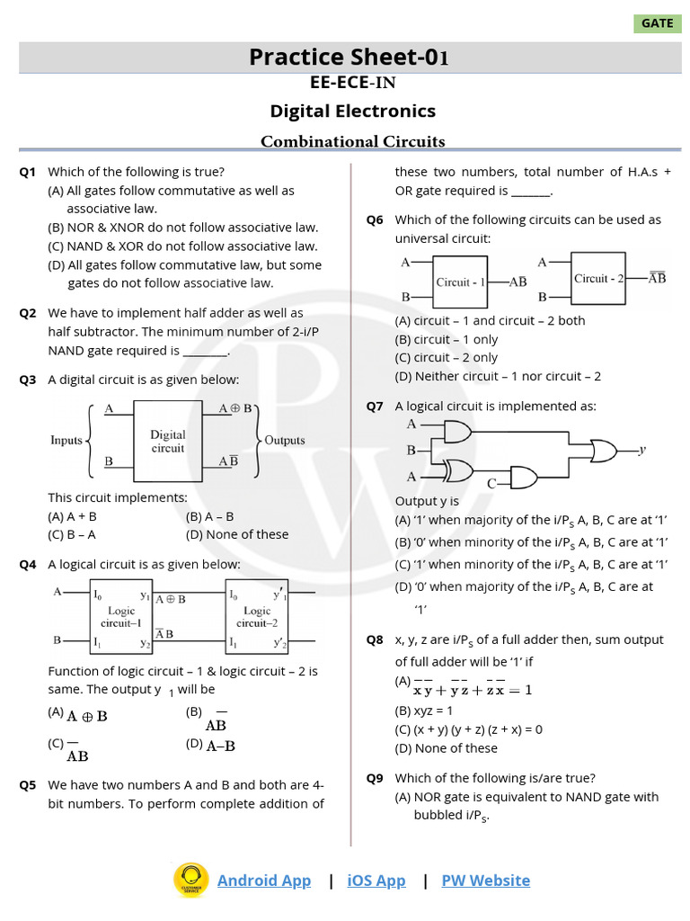 Combinational Circuits - Practice Sheet 01. | PDF | Electronic Circuits | Electronic Design