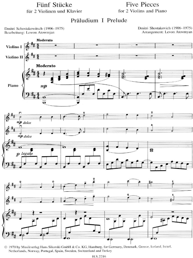 Shostakovich 1° Pieza 2 Violines Piano | PDF