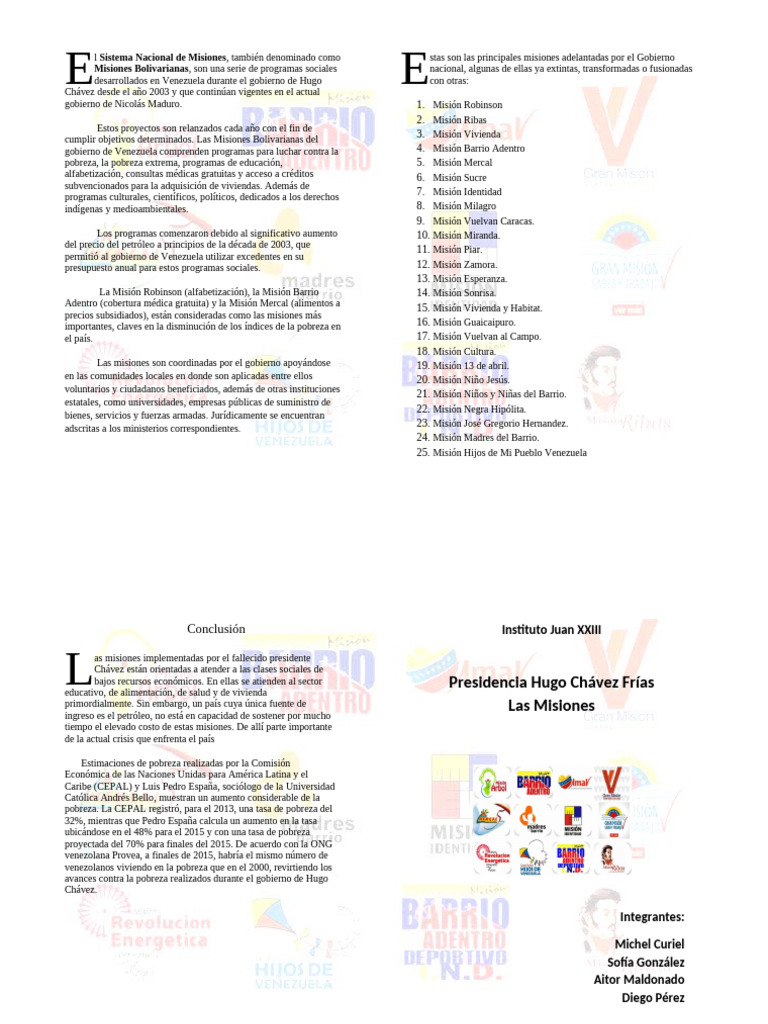 Diptico Misiones Chavez | PDF | Política de venezuela | Venezuela
