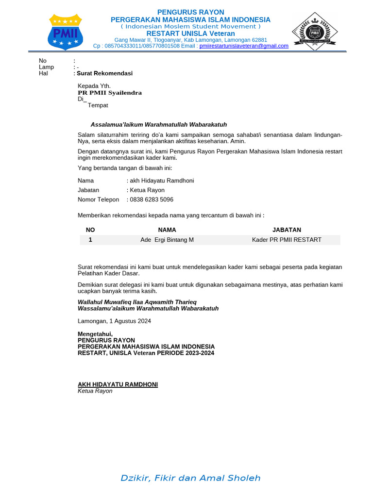 Surat Rekom ADE1) | PDF