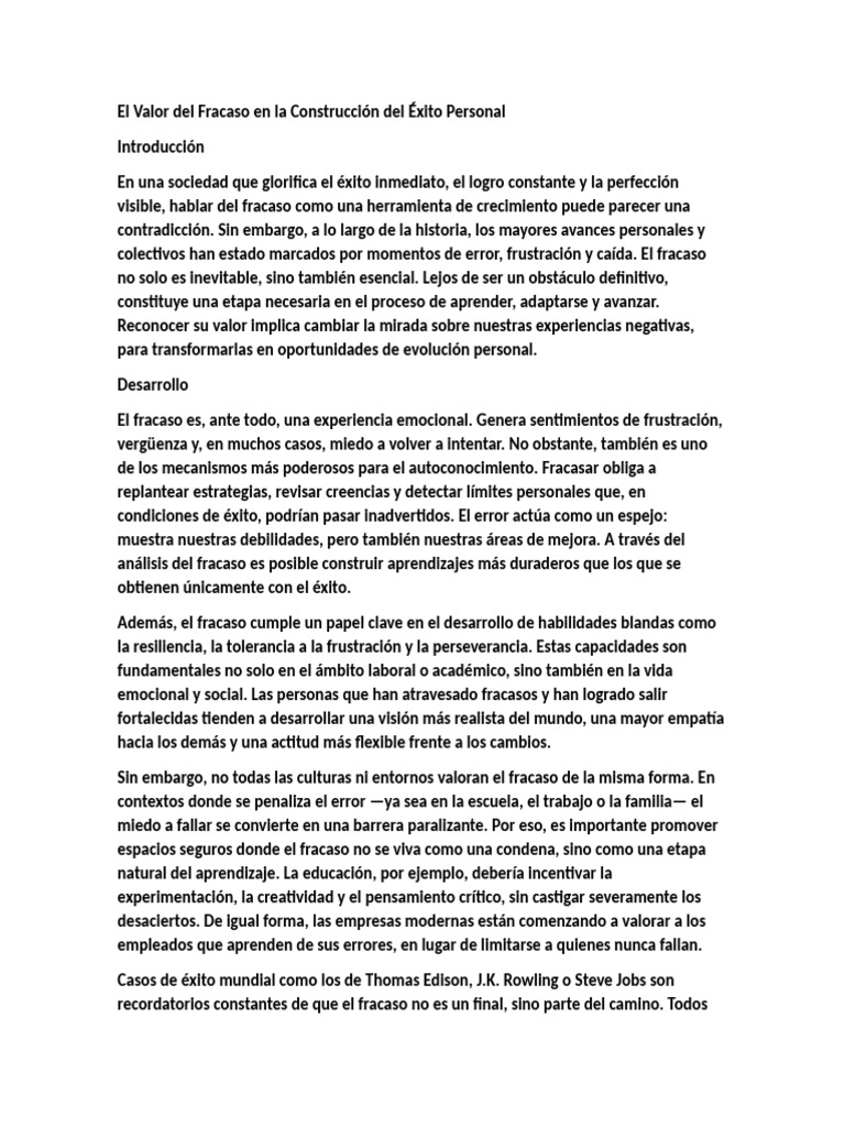 El Valor Del Fracaso en La Construcción Del Éxito Personal | PDF | Las emociones | Aprendizaje