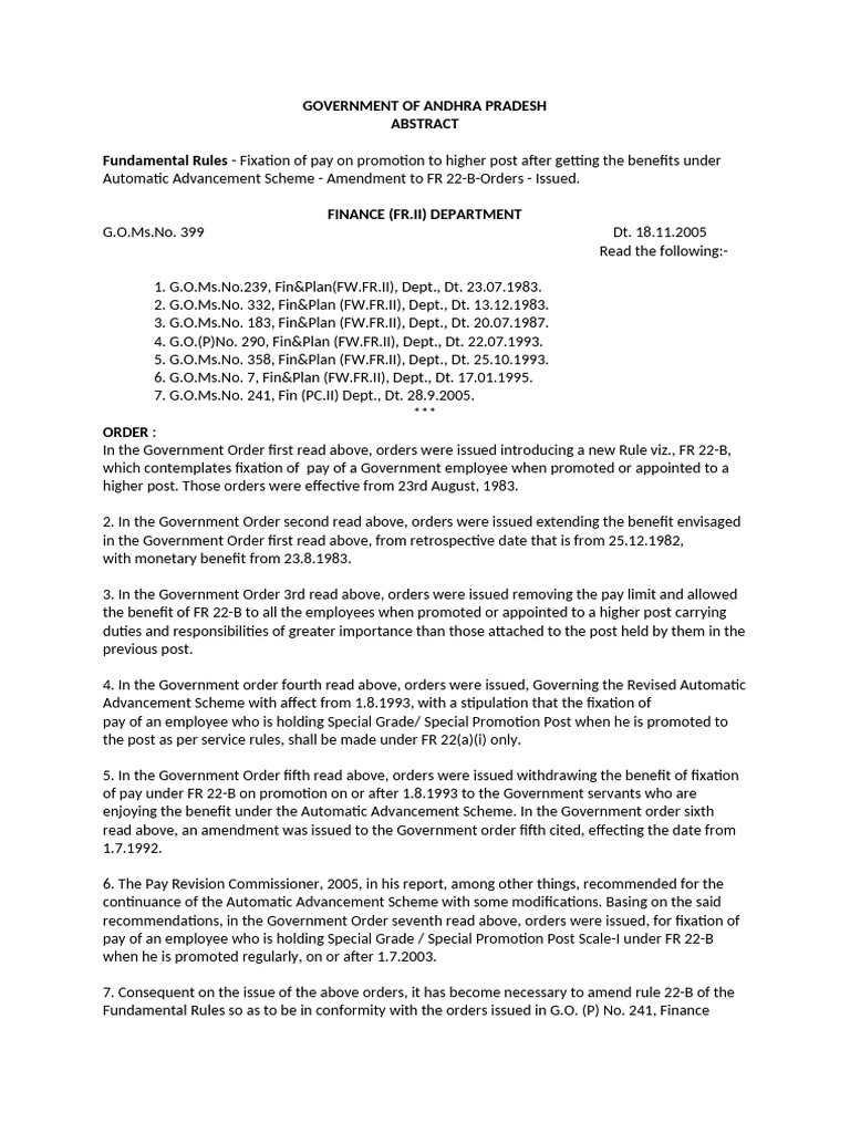 Amendment to FR 22-B for Pay Fixation | PDF | Government
