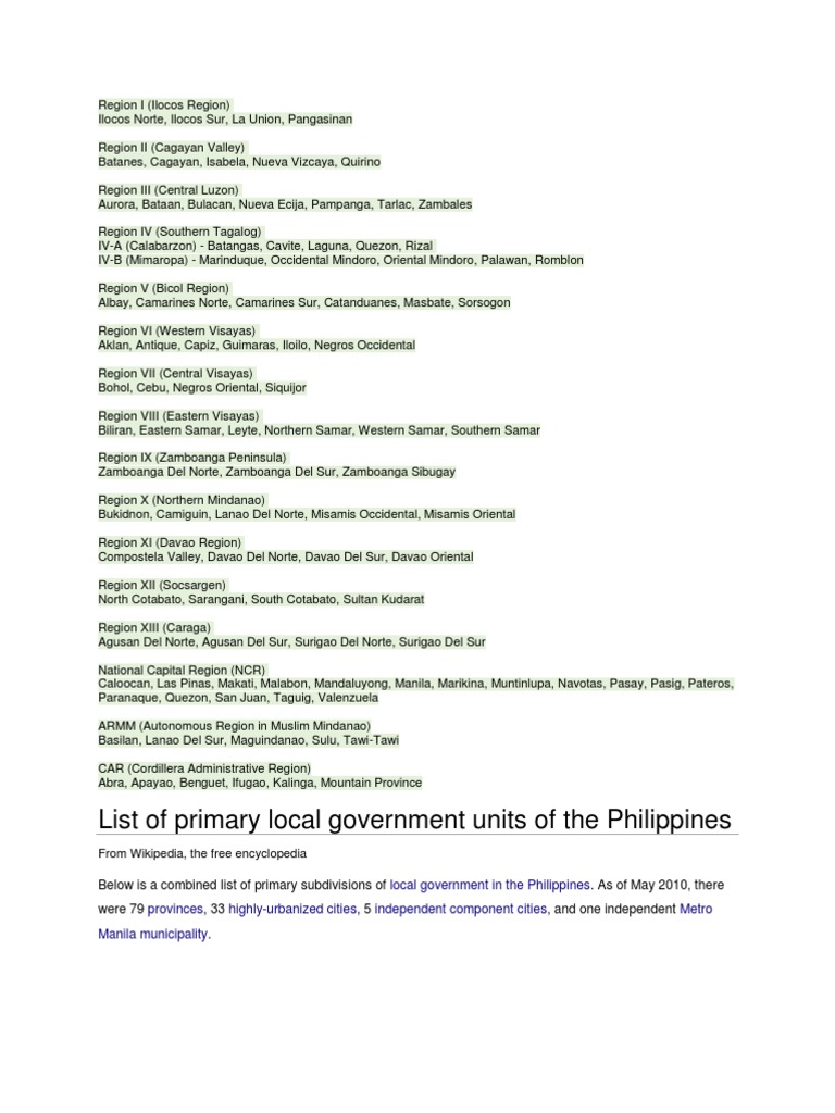List of Primary Local Government Units of The Philippines | PDF ...