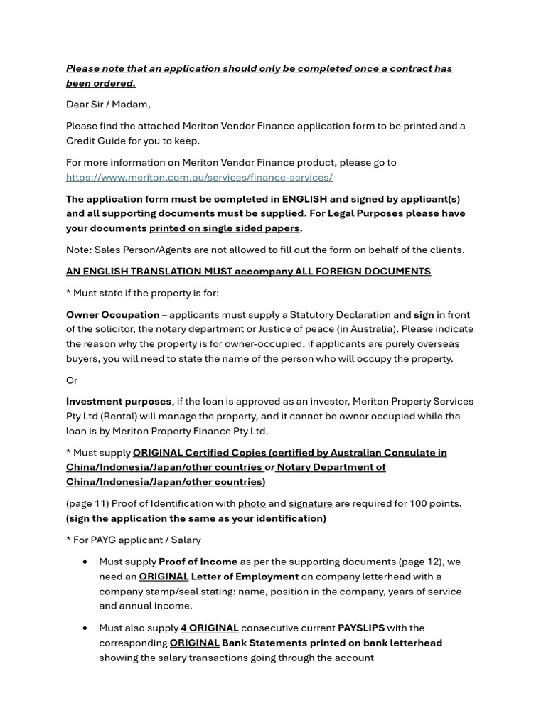 Meriton Finance Application Form en | PDF | Identity Document | Loans