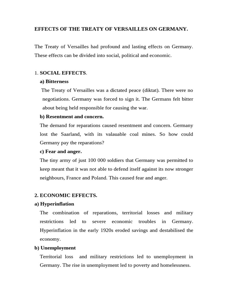 Impact of Versailles Treaty on Germany | PDF