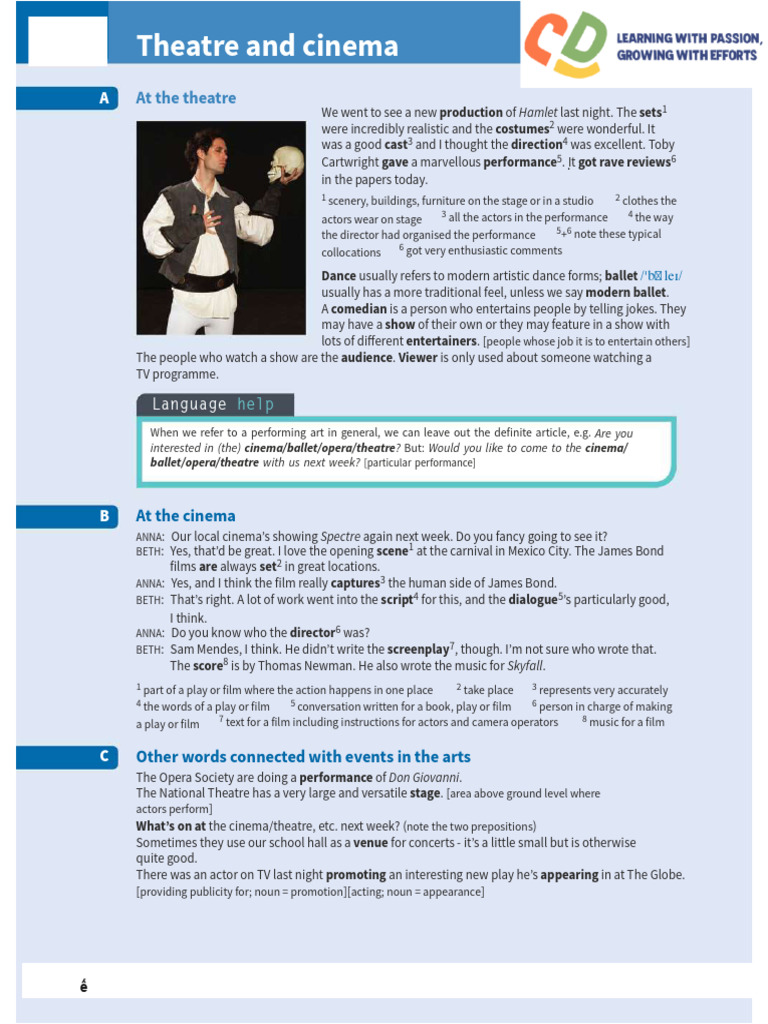 Theatre and Cinema Vocabulary Guide | PDF | Actor | Theatre