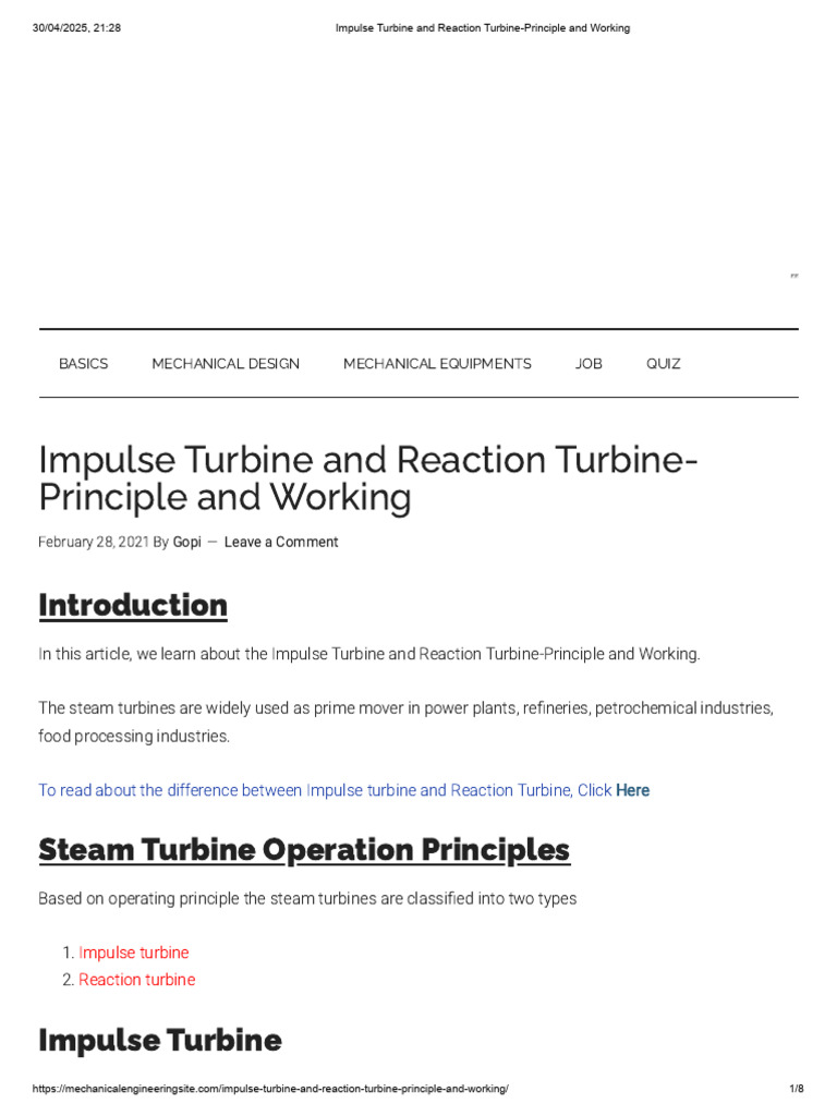 Impulse vs Reaction Turbine Explained | PDF | Turbine | Applied And ...