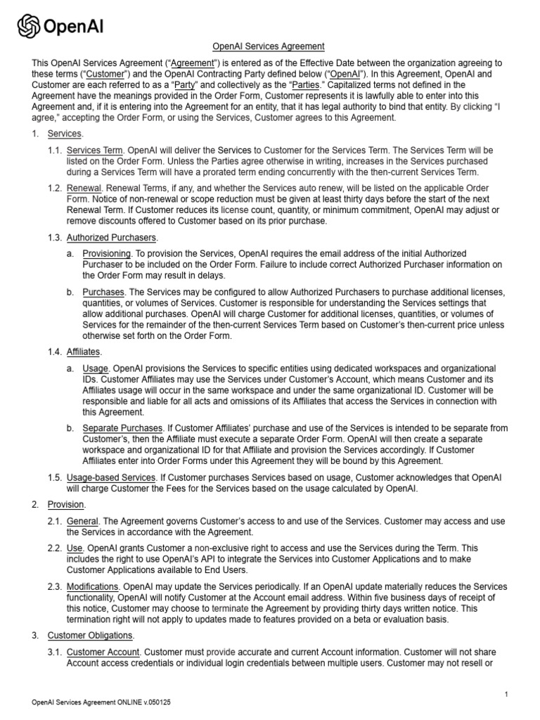 OpenAI Services Agreement Overview | PDF | Arbitration | Indemnity
