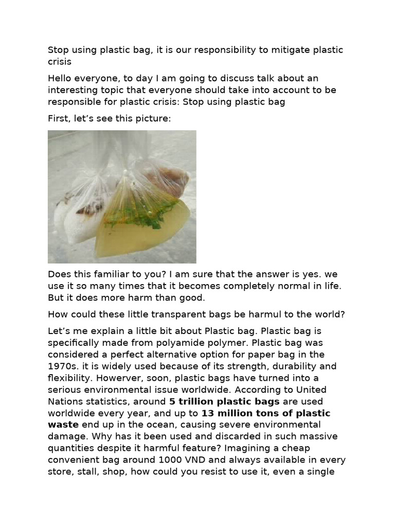 Stop Using Plastic Bag1 | PDF | Plastic | Pollution