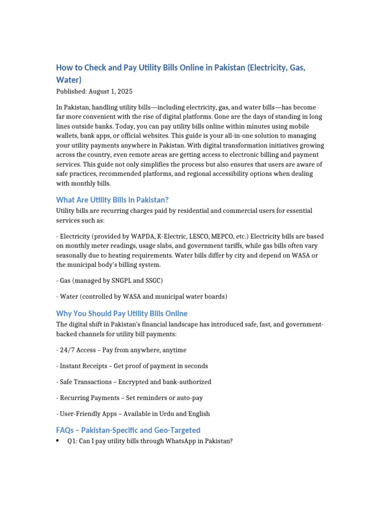 Online Utility Bill Payment Guide Pakistan | PDF | Credit Card