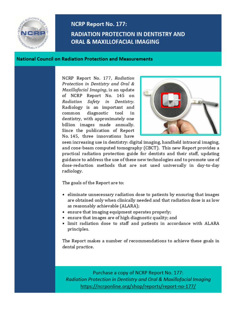 NCRP 177: Radiation Safety in Dentistry | PDF | Dentistry | Medical Imaging