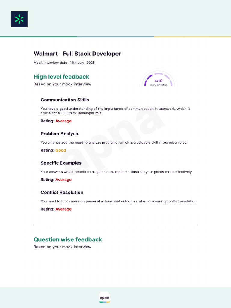 Apna Walmart Full Stack Developer Interview Report 202507120124 | PDF