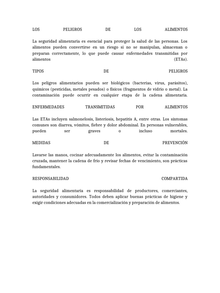 Peligros y Prevención en Alimentos | PDF