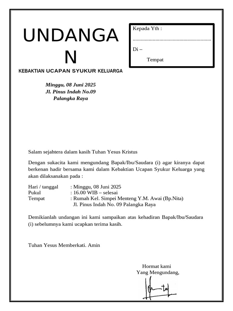 Undangan Kebaktian Syukur Keluarga | PDF