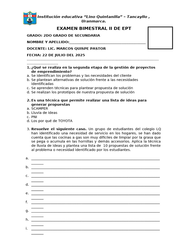 Evlauacion II Bimestre - 2do Ept | PDF