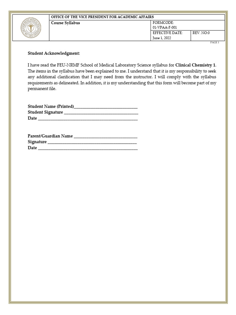 CC1 Student Acknowledgement | PDF
