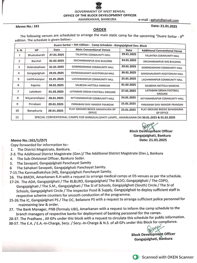 Duare Sarkar Schedule 9th Edition | PDF
