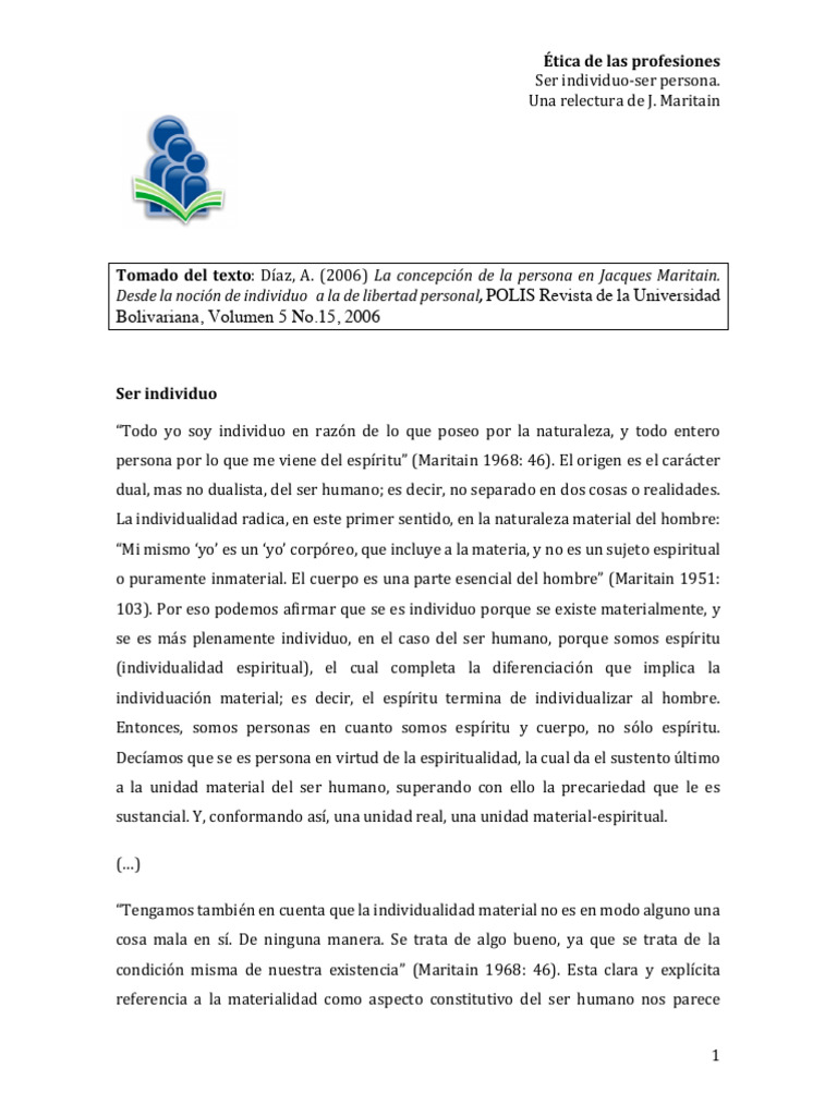 Texto - Ser Individuo-Ser Persona. Jacques Maritain | PDF | Libertad