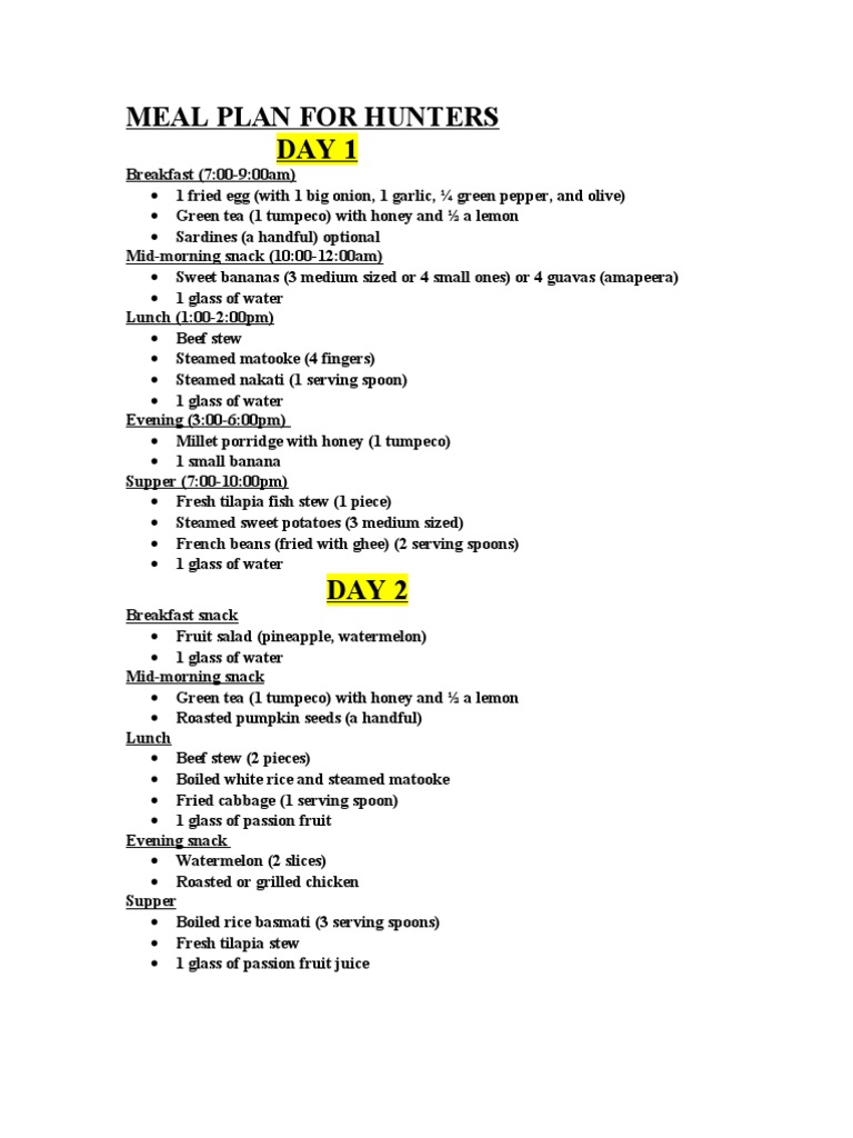 Meal Plan | PDF | Lunch | Food And Drink