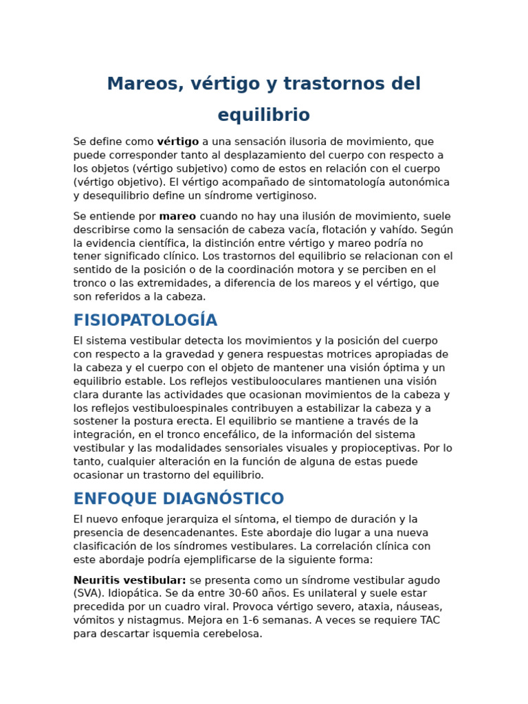 Mareos, Vértigo y Trastornos Del Equilibrio-1 | PDF | Vértigo | Migraña