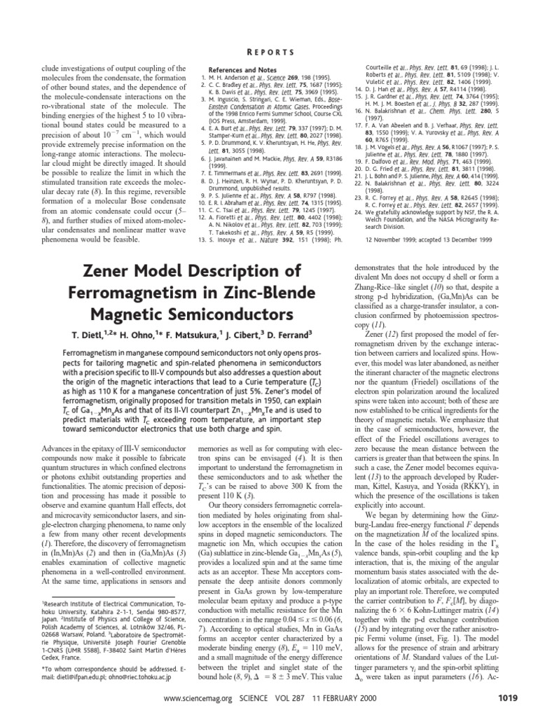 Zener Model Description of Ferromagnetism in Zinc-Blende Magnetic ...