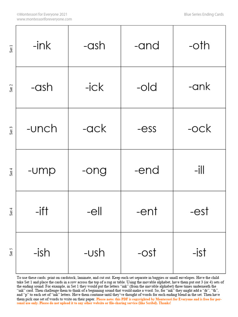 Montessori Ending Sound Cards | PDF