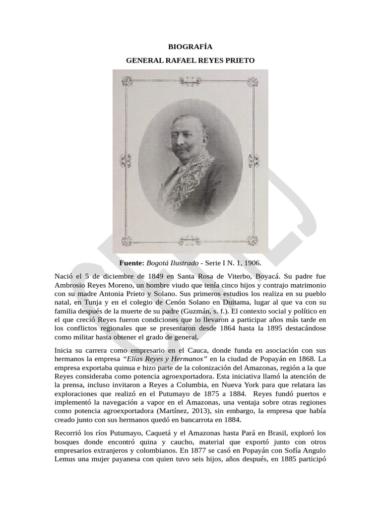 Biografía del General Rafael Reyes | PDF | Colombia