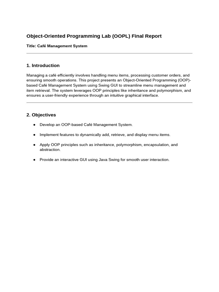 Object-Oriented Programming Lab (OOPL) Final Report | PDF | Object Oriented Programming | Class ...