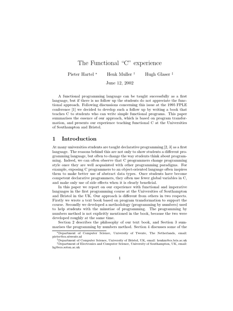 The Functional C Expirience | PDF | Computer Programming | Functional Programming