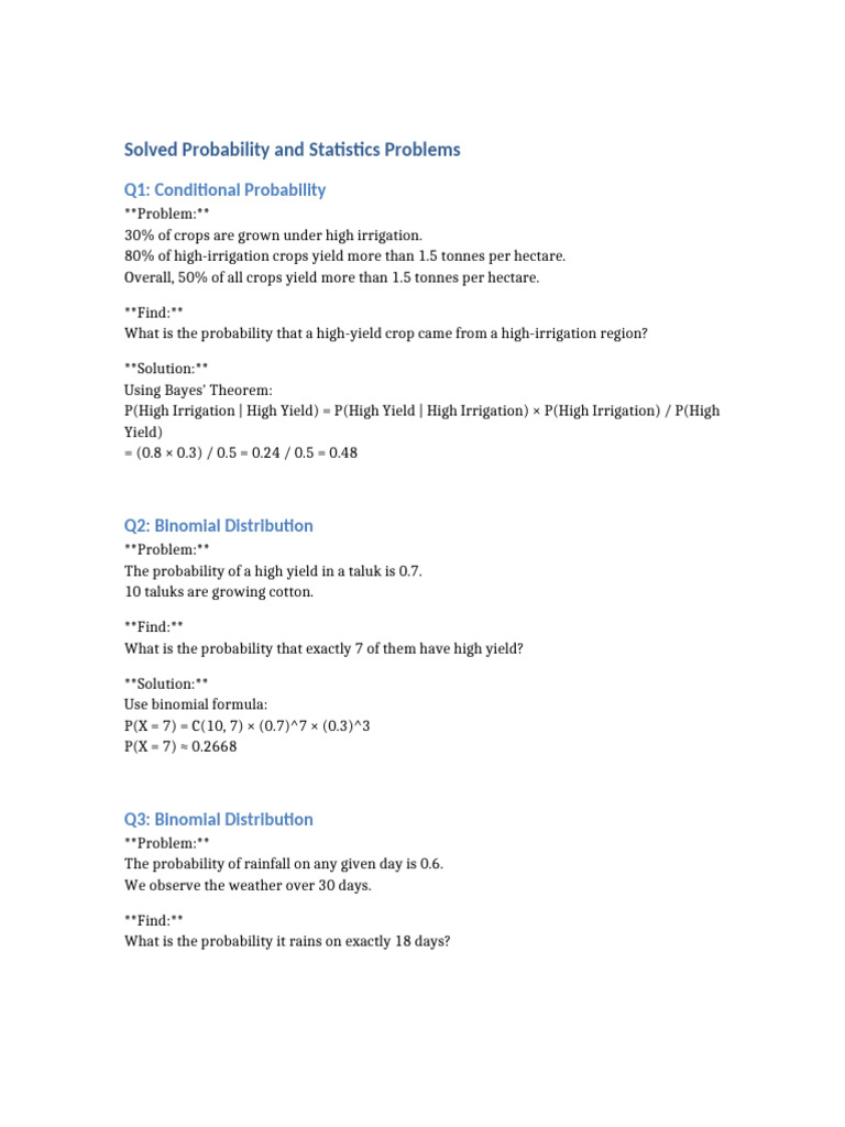Solved Probability Statistics Problems | PDF | Probability | Statistical Theory