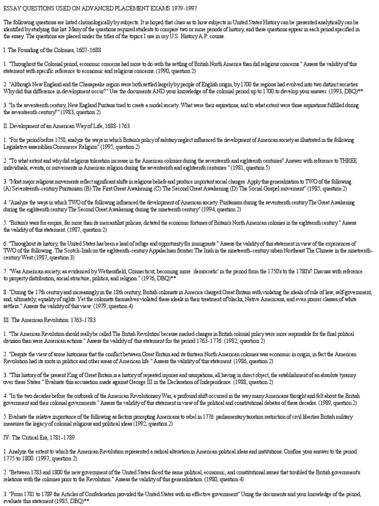 APUSH Essays 1979-1997 | PDF | John Brown (Abolitionist) | Presidents ...