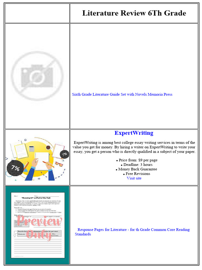 Literature Review 6th Grade | PDF | Reading Comprehension | Essays