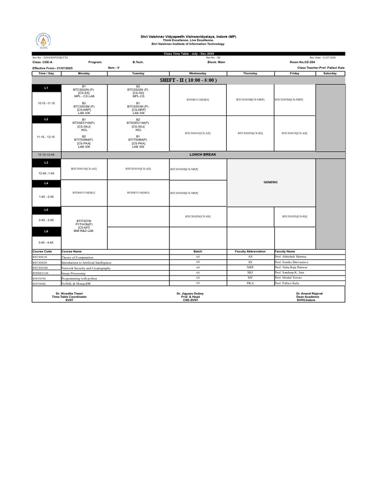 III Year CSE - Class Time Table-27 July | PDF | Computing