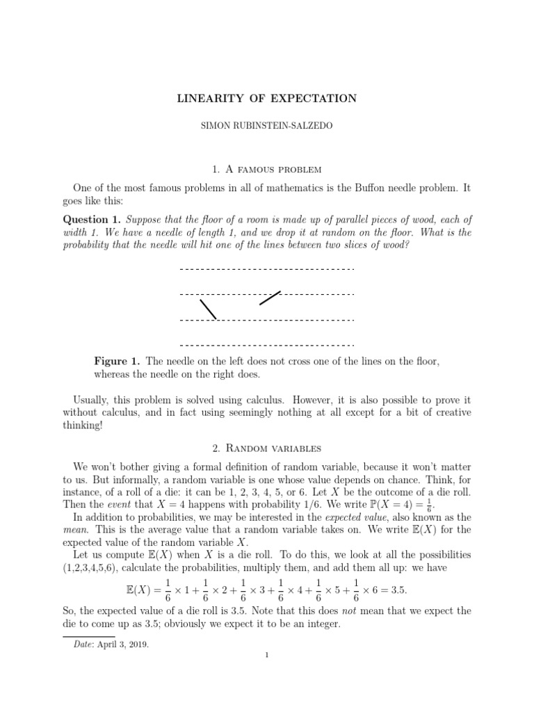 Linearity of Expectation Explained | PDF | Expected Value | Random Variable
