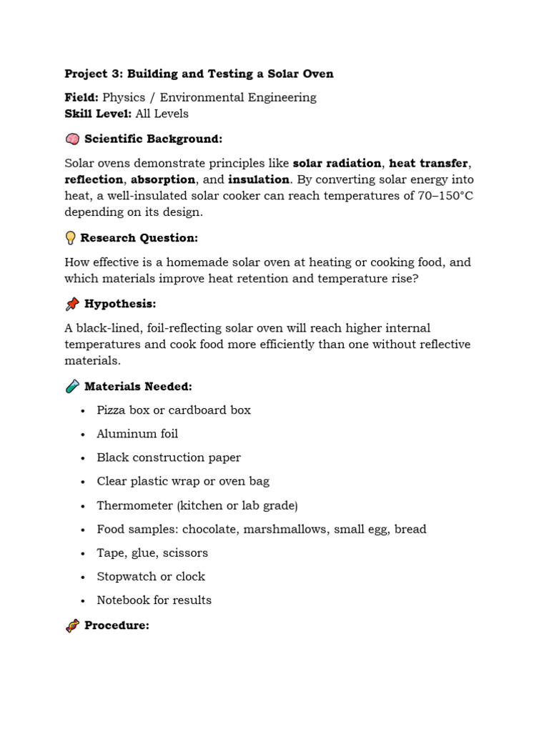 Solar Oven Construction and Experiment | PDF