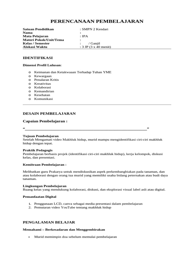 Konsep Perencanaan Pembelajaran Spendu | PDF