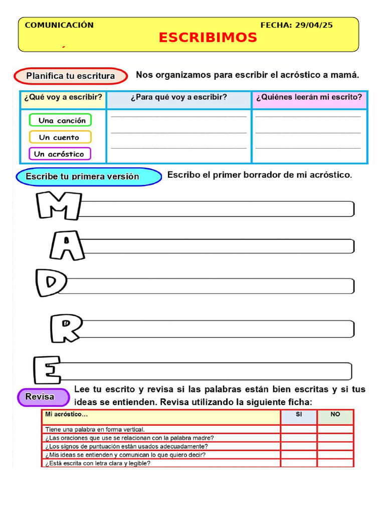 Miercoles 30 Ficha de Comun Escribimos Acrósticos | PDF