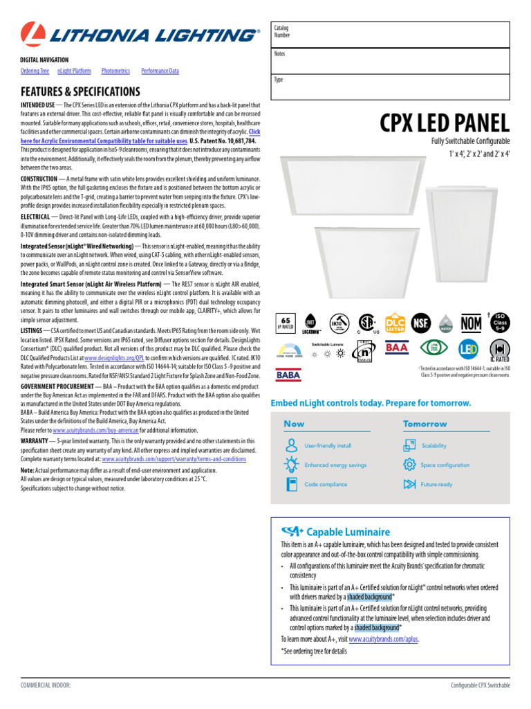 Lithonia Cpx Led Panel Specifications Pdf Light Emitting Diode
